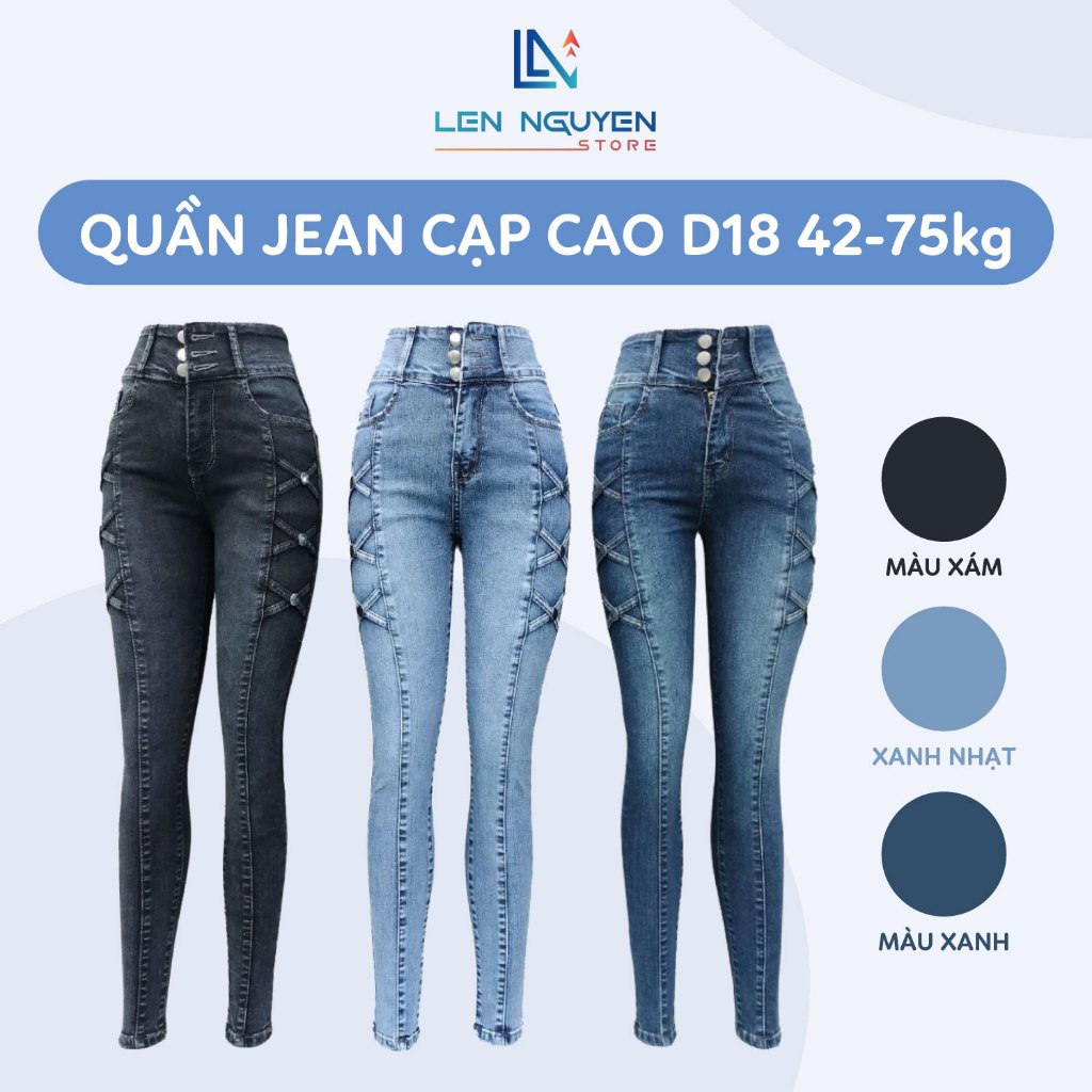 Quần Jeans Nữ Dài Dáng Ôm Cạp Cao LENNGUYEN_STORE D18, Form Chuẩn, Ôm ...