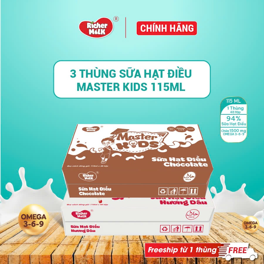 [ QUÀ TẶNG ] Mua 3 Thùng Sữa Hạt Điều Trẻ Em MASTER KIDS 115ml - Richer ...