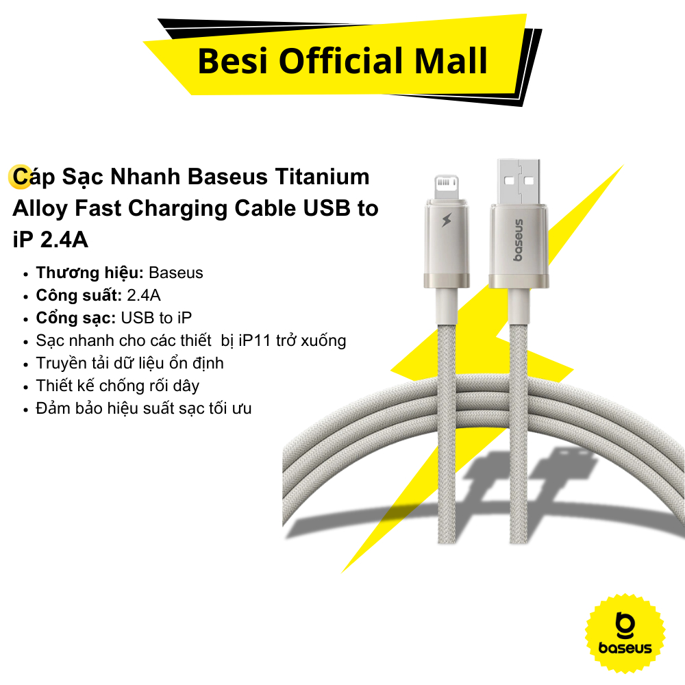 Cáp Sạc Nhanh Baseus Titanium Alloy Fast Charging Cable USB to iP 2.4A ...
