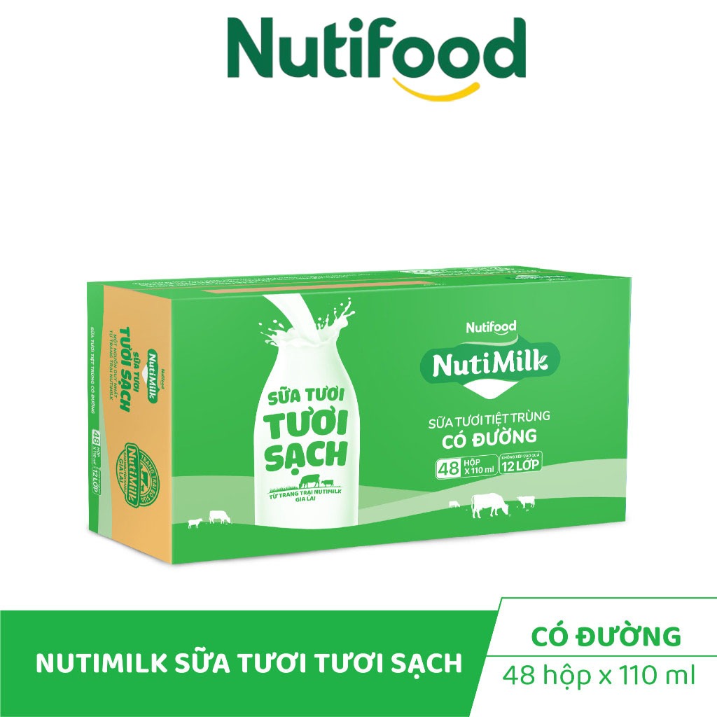Thùng 48 Hộp 110/ 180mL Sữa Tươi Tươi Sạch Không đường/ Ít Đường/ Có ...