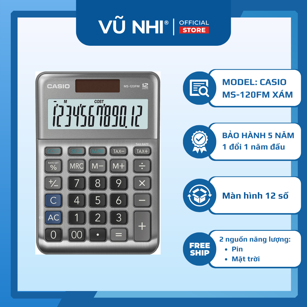 Máy tính CASIO MS-120FM chính hãng bảo hành 5 năm dành cho văn phòng, cửa hàng. | Shopee Việt Nam