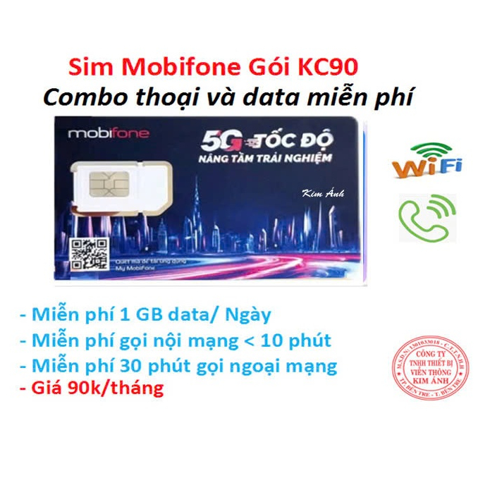 Sim nghe gọi dùng mãi Mobifone 5G Gói KC90 Miễn phí gọi + 1GB data mỗi ...