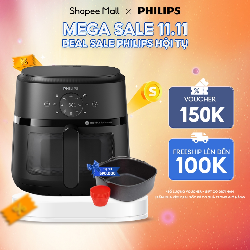 Nồi Chiên Không Dầu Điện Tử Philips NA230/00 6.2 lít |1700W | Cửa Sổ ...