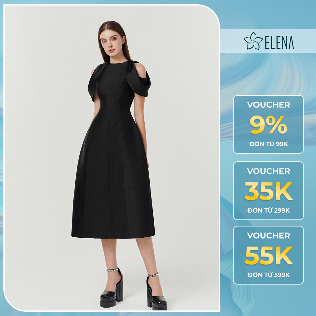 Váy đầm nữ Tafta thiết kế cao cấp ELENA dáng dài khoét vai màu đen ...