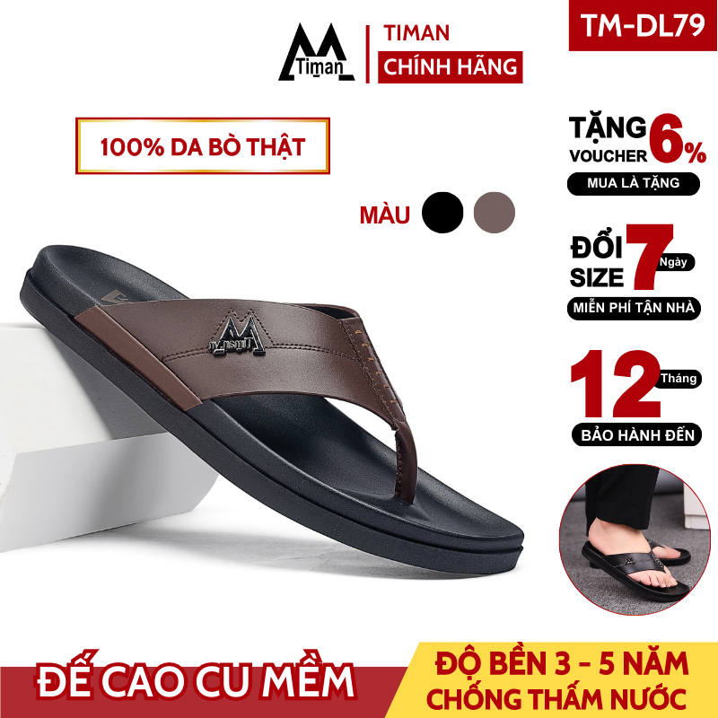 Dép nam xỏ ngón da bò cao cấp Timan, dép tông lê nam đế cao su chống ...