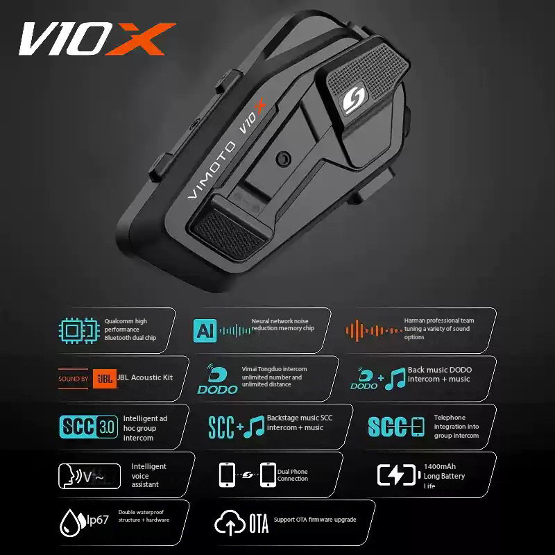 Tai nghe gắn nón bảo hiểm Vimoto V10X, loa JBL | Shopee Việt Nam