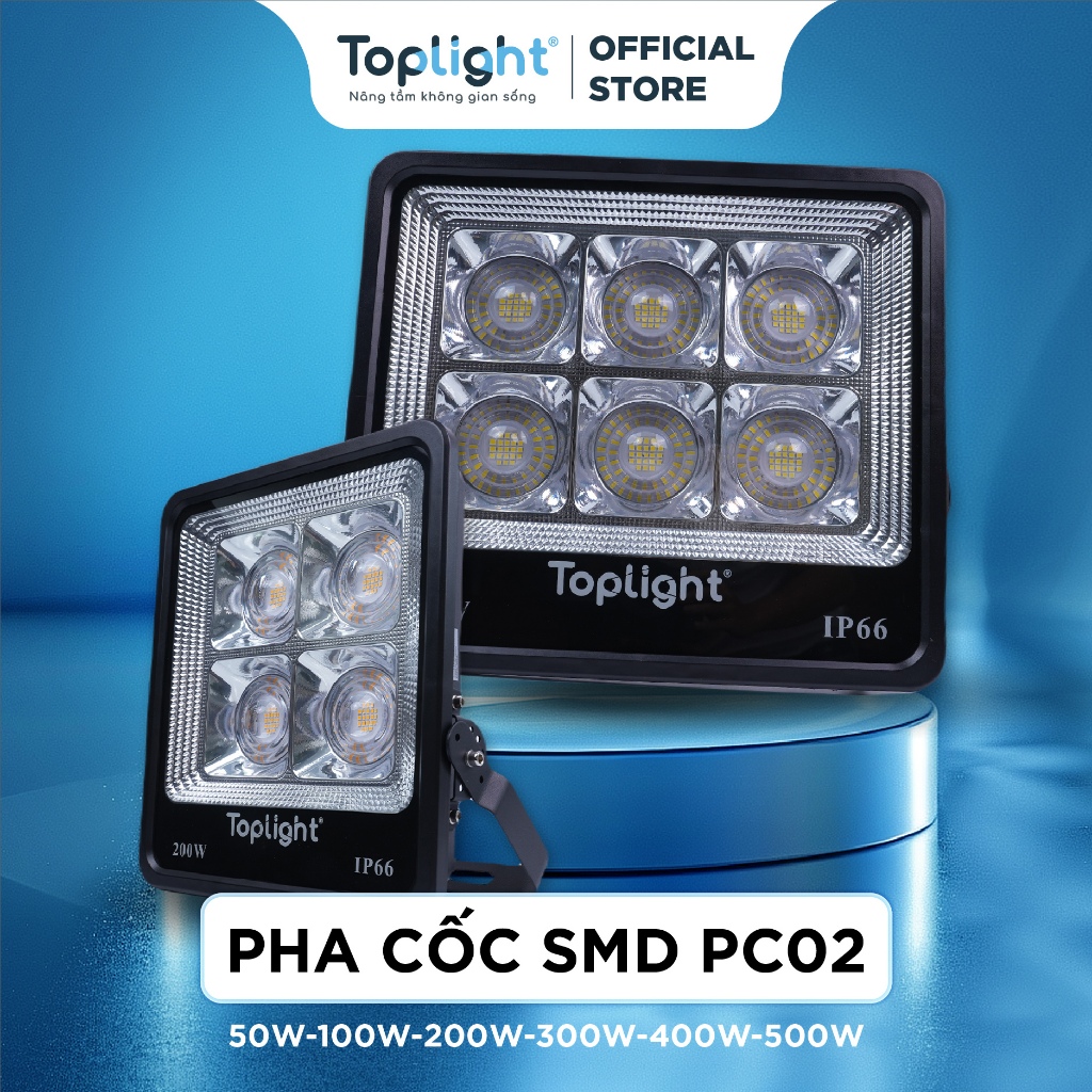 Đèn Pha Cốc LED SMD Toplight 50W/100W/200W - Siêu sáng, Chống Nước IP66, Tiết Kiệm Điện, BH 24 ...
