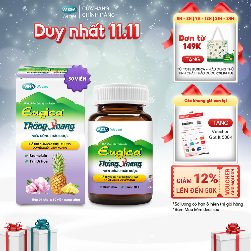 Viên uống thảo dược hỗ trợ giảm các triệu chứng do viêm mũi, viêm xoang EUGICA THÔNG XOANG (Hộp ...