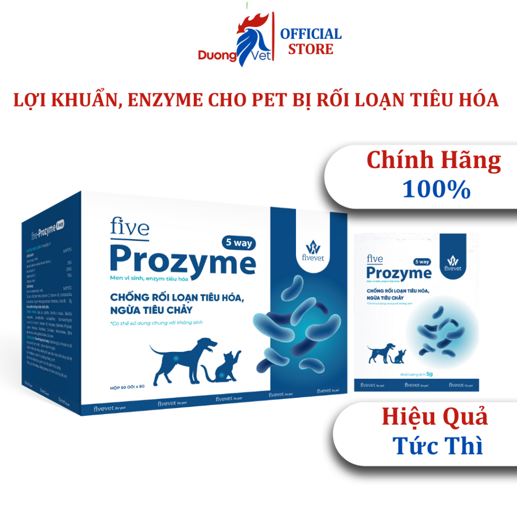Five-Prozyme 5way Men vi sinh, men tiêu hóa, hỗ trợ ăn ngon Fivevet, Five-Prozyme 5 way 5g ...