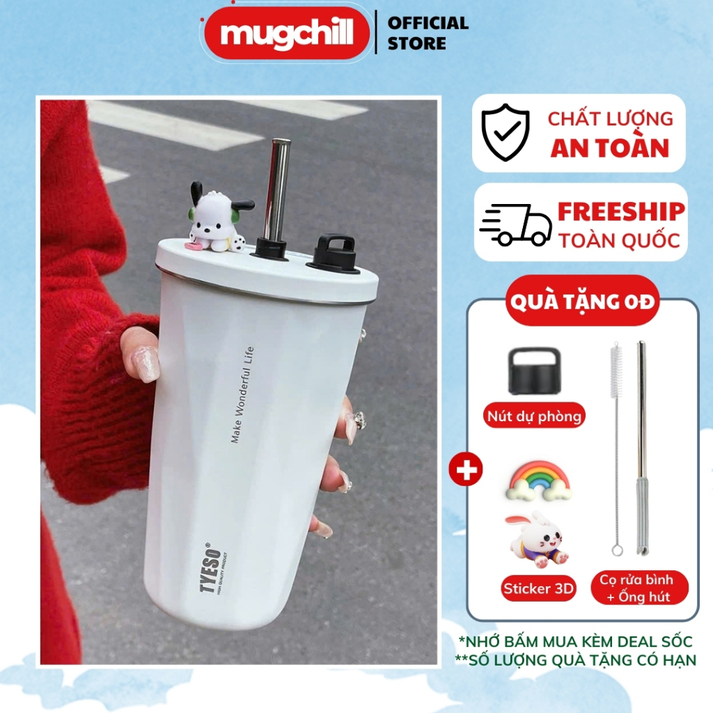 Ly giữ nhiệt TYESO 600ml cốc giữ nhiệt inox 304 cao cấp chống gỉ bình giữ nhiệt kèm ống hút tiện ...