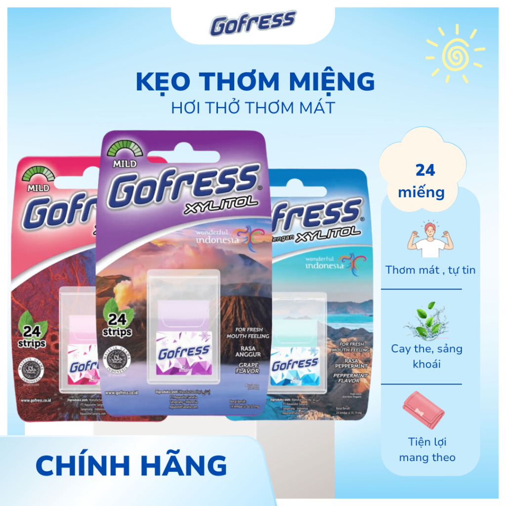 Kẹo lá ngậm thơm miệng Gofress Indonesia vỉ 24 lá ngậm 4 vị sảng khoái ...