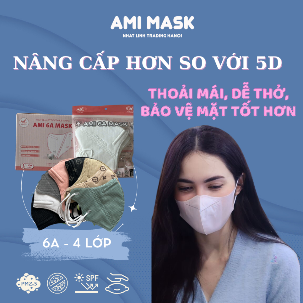 [DEAL TẾT 2025] Hộp 100 chiếc khẩu trang 6A AMI Mask 4 lớp dễ thở, ôm ...