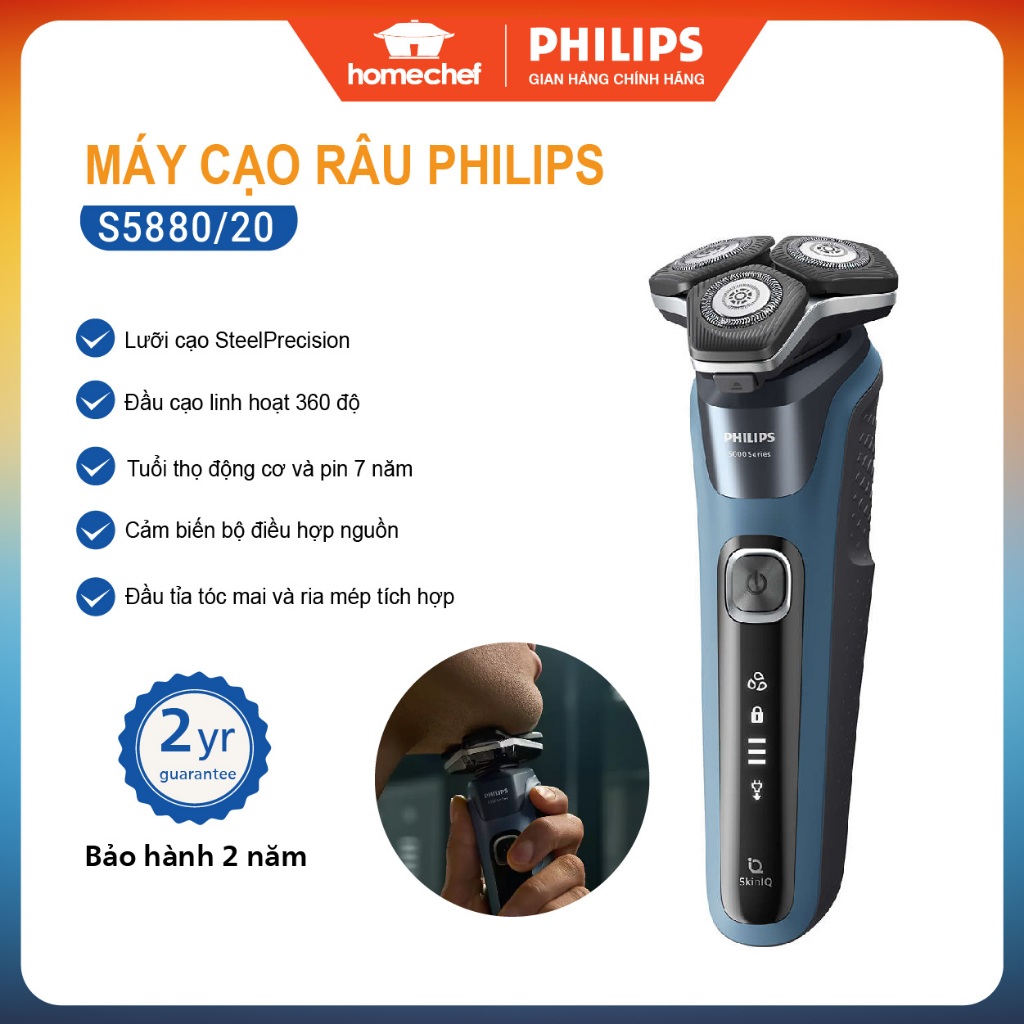 Máy cạo râu khô và ướt Philips S5880, an toàn bảo vệ cho da, bảo hành 2 ...