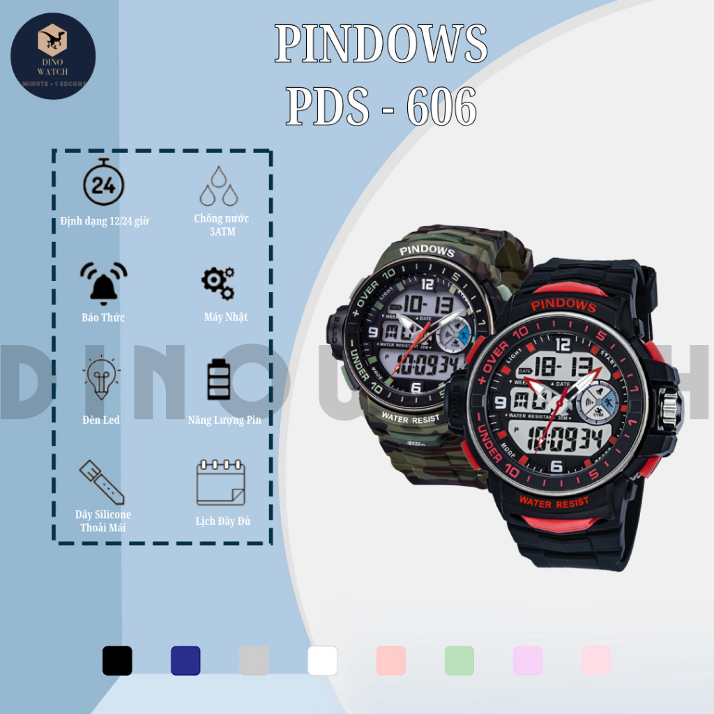 ĐỒNG HỒ NAM THỂ THAO ĐIỆN TỬ PINDOWS PDS 606 DÂY CAO SU SIZE 50MM | Shopee Việt Nam