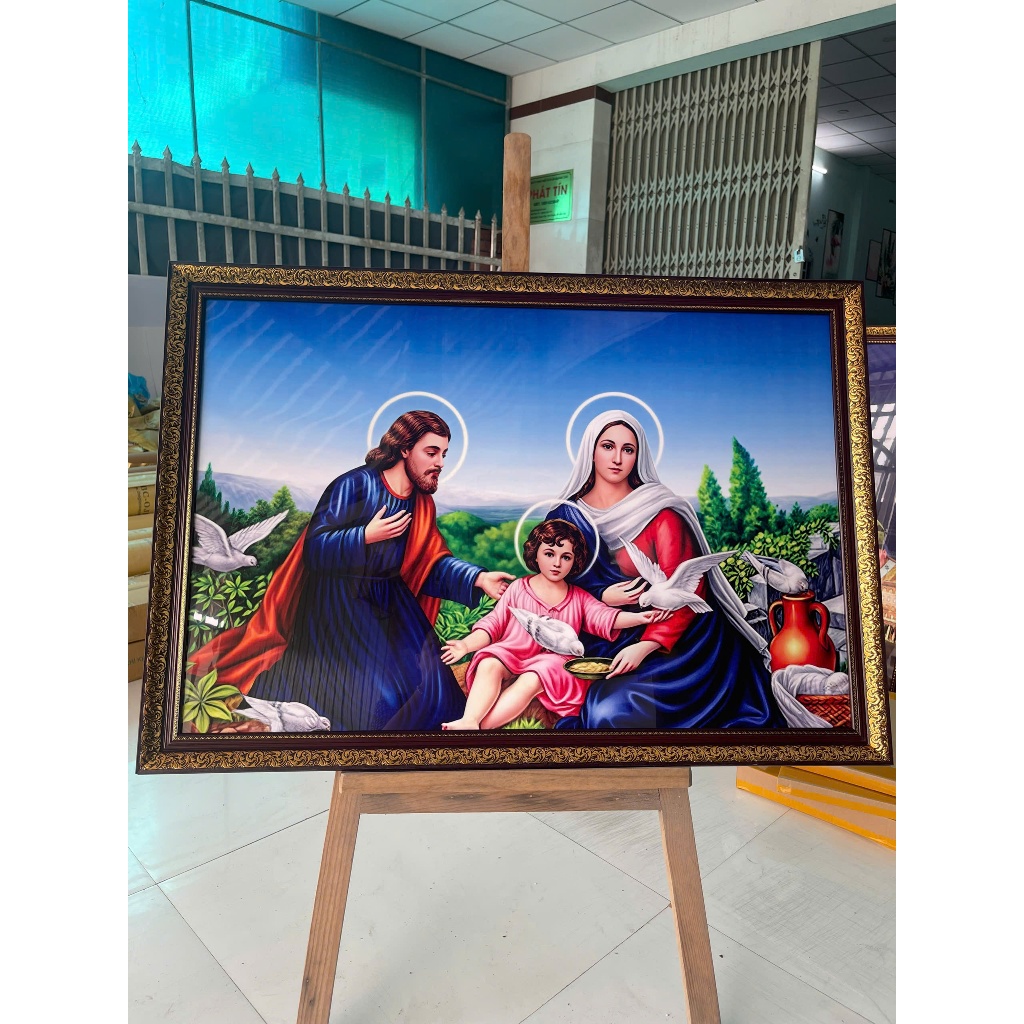 [KT 40x60] Tranh gia đình thánh gia, tranh lòng chúa thương xó, ảnh gỗ tráng gương khung ...