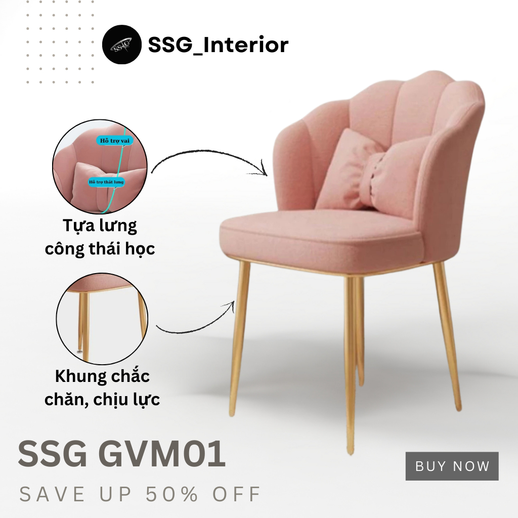 Ghế sen nỉ nhung êm ái SSG phù hợp ngồi bàn trang điểm bàn nail phong cách sang trọng, hiện đại ...