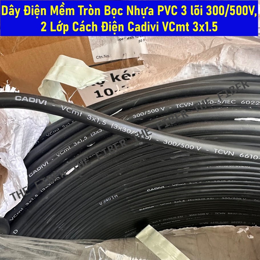 Dây Điện Mềm Tròn Bọc Nhựa PVC 3 lõi 300/500V, 2 Lớp Cách Điện Cadivi VCmt 3x1.5 (Cắt lẽ theo ...