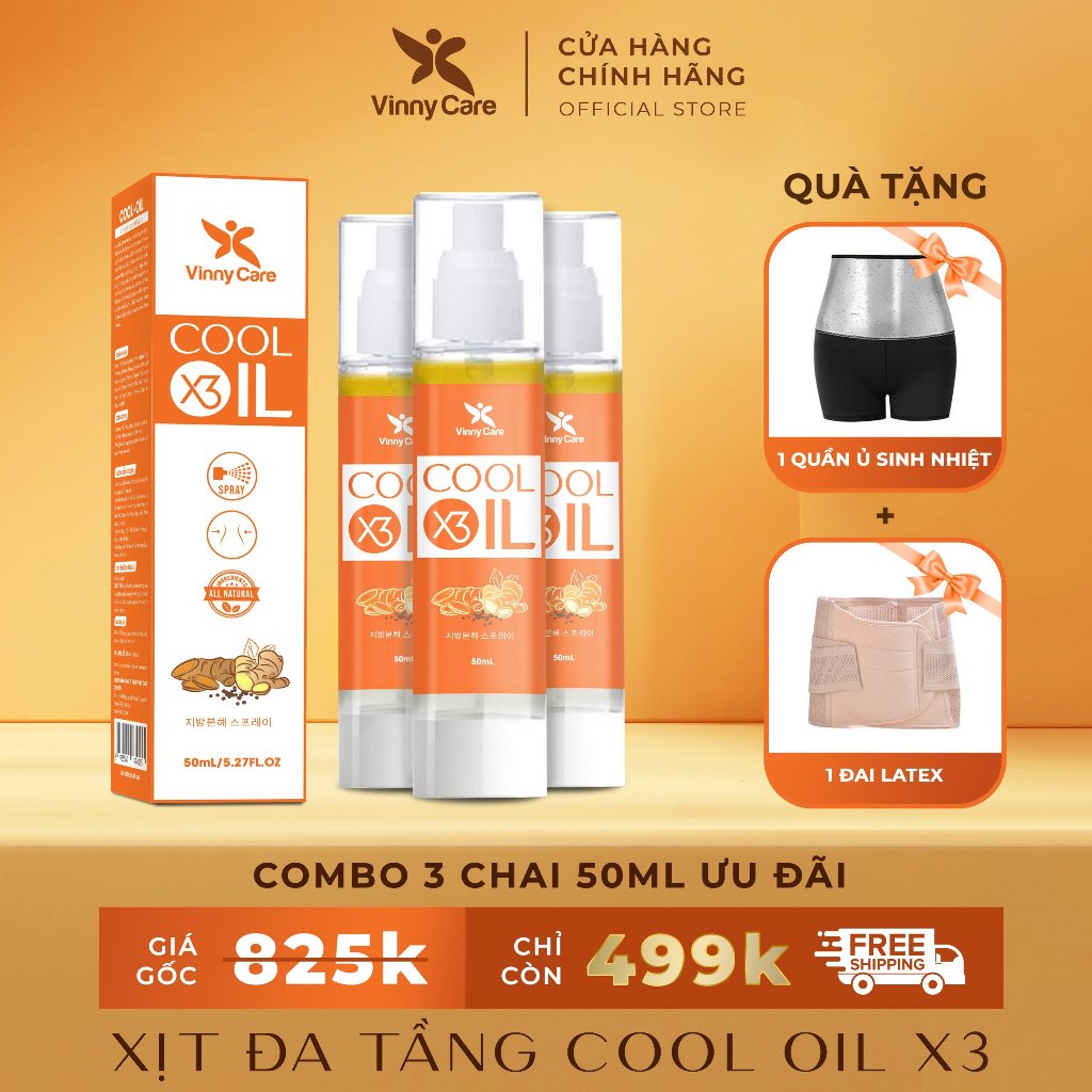 Combo 3 tinh dầu xịt giảm mỡ bụng dạng xịt 2in1 Cool-Oil X3 chiết xuất gừng nghệ Vinny Care ...