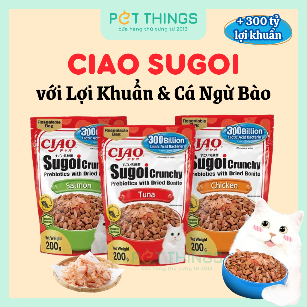 Thức Ăn Hạt Cho Mèo CIAO SUGOI Crunchy Với Lợi Khuẩn & Cá Ngừ Bào, Gói ...