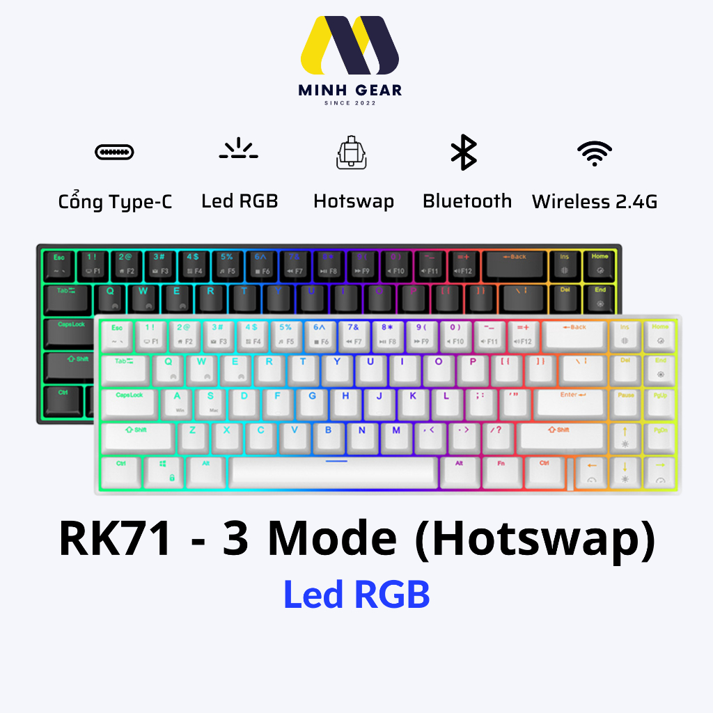 Bàn phím cơ không dây RK71 kết nối bluetooth 5.0, USB type C | Shopee ...