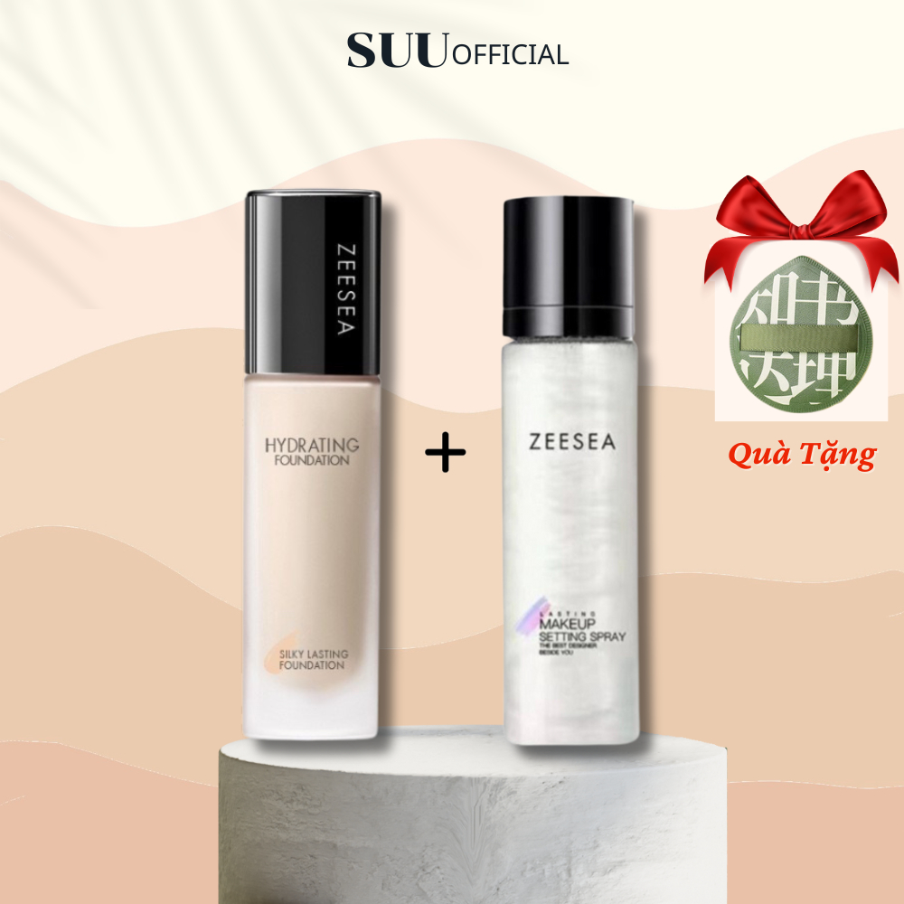 [TẶNG MÚT TÁN NỀN] Combo Kem Nền Dạng Lỏng 30g Và Xịt Khóa Nền ZEESEA Chai 100ml Tặng Kèm Mút ...