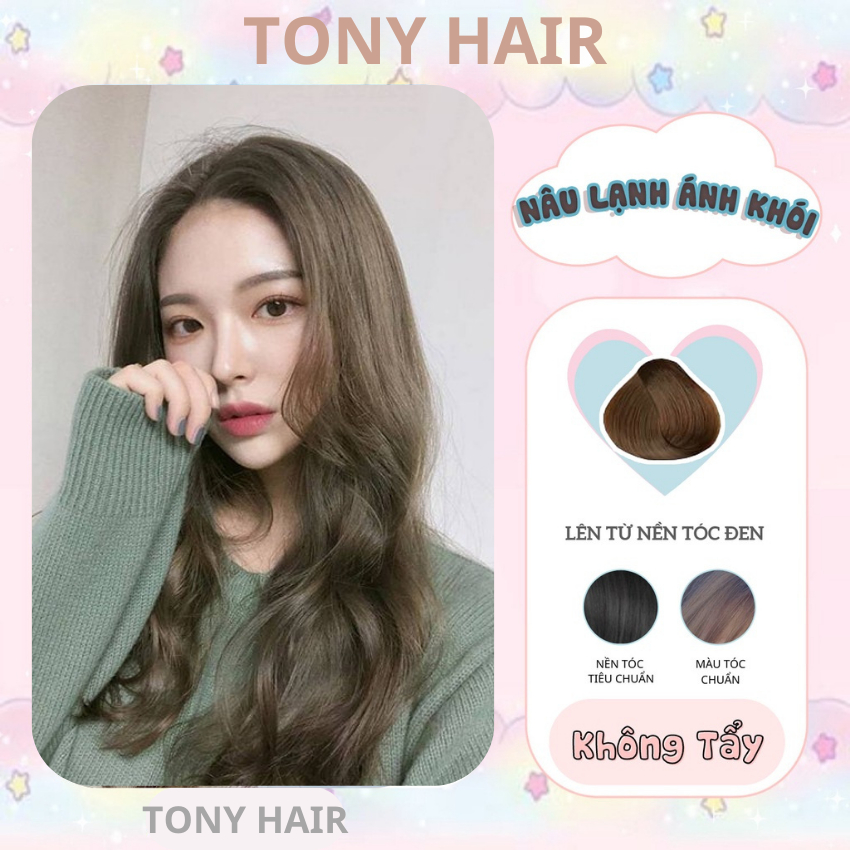 Thuốc nhuộm tóc Nâu lạnh ánh khói không cần tẩy tóc tặng kèm trợ nhuộm ...