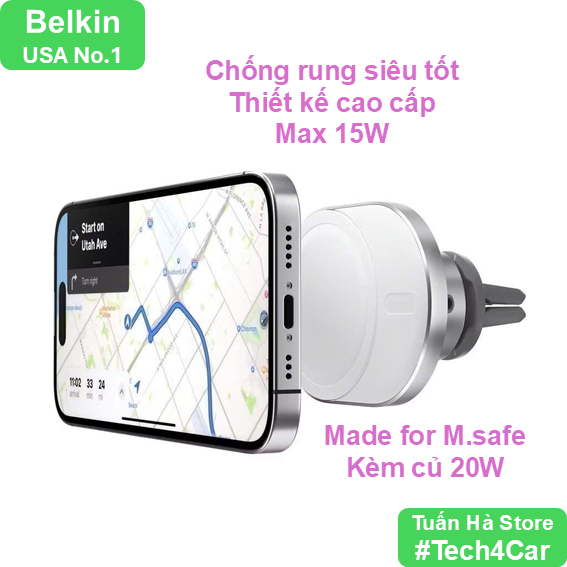 Giá đỡ gắn cửa gió Boostcharge pro Belkin cho xe hơi có sạc không dây ...