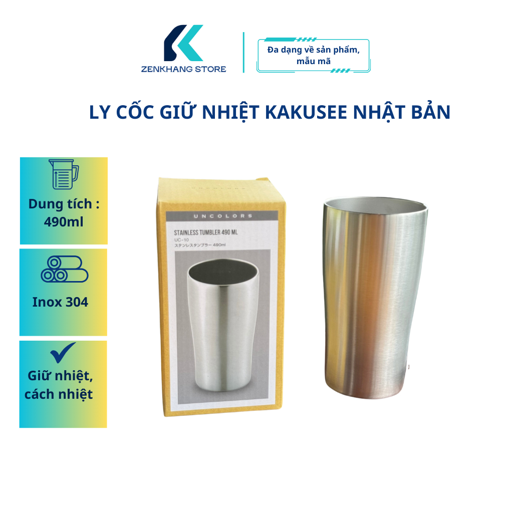 Ly Inox Giữ Nhiệt 2 Lớp Inox 304 490ml, Ly Giữ Nhiệt Inox, Cốc Giữ Nhiệt Inox Kakusee GN43 ...