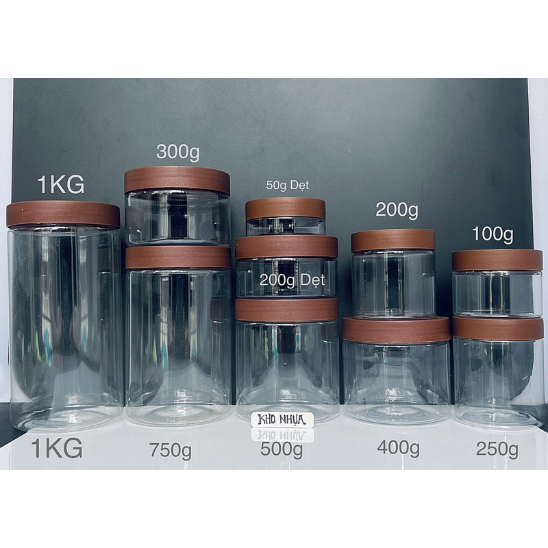 HỦ TRONG SUỐT nắp nhựa NÂU NHÁM - Hủ pet nắp NÂU MỜ 1kg 750g 500g 400g 300g 250ml 200g 100g đựng ...