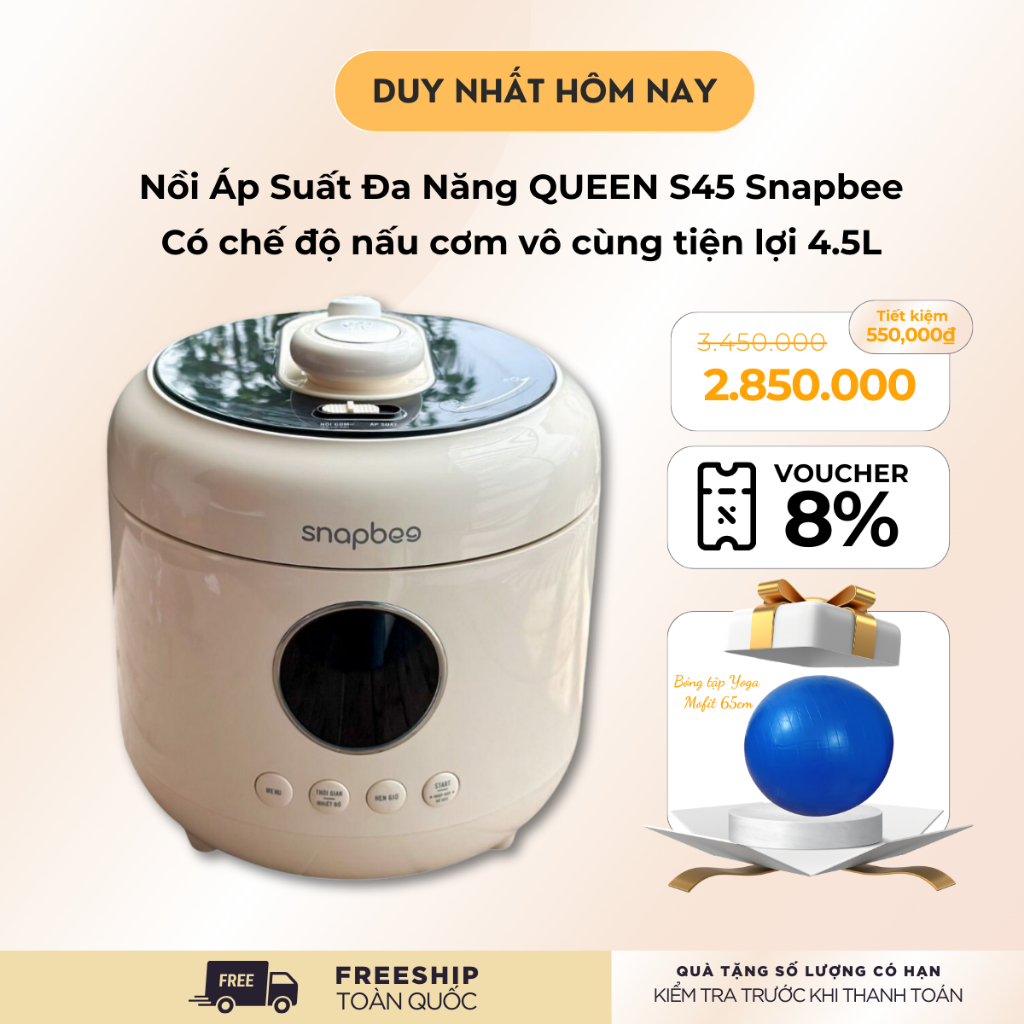 Nồi Áp Suất Đa Năng QUEEN S45 Snapbee - 2 lòng nồi chống dính và inox ...
