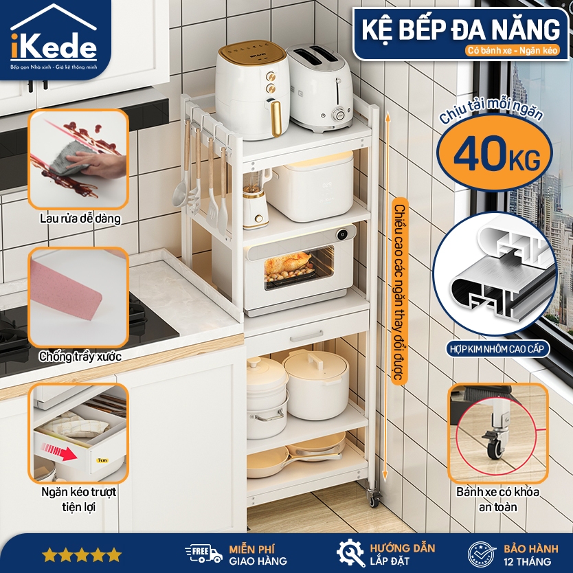 [iKEDE] KỆ BẾP ĐA NĂNG CAO TẦNG CÓ BÁNH XE CHẮC CHẮN NGĂN KÉO KÍN KHUNG ...