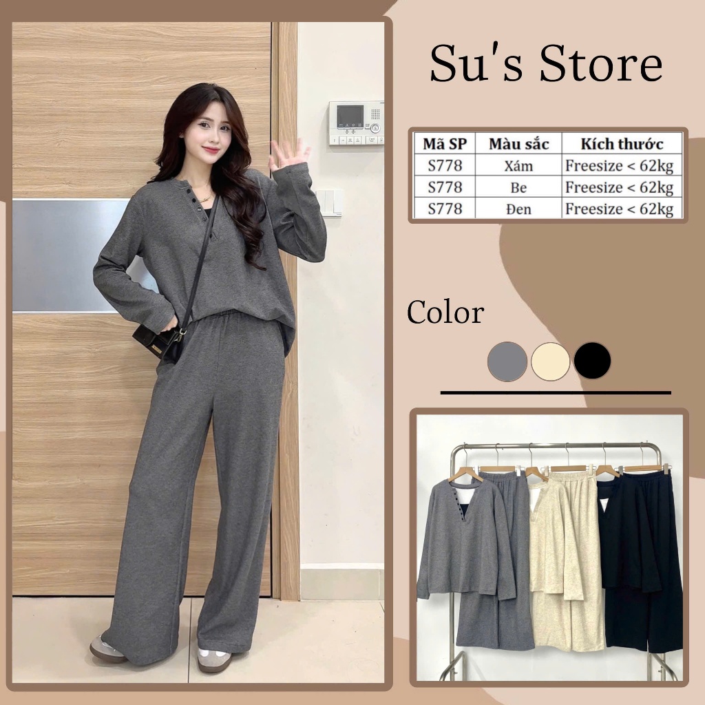 Set Áo Cổ V Phối Cúc Dáng Suông Kèm Quần Culottes S778 Susstore Top ...