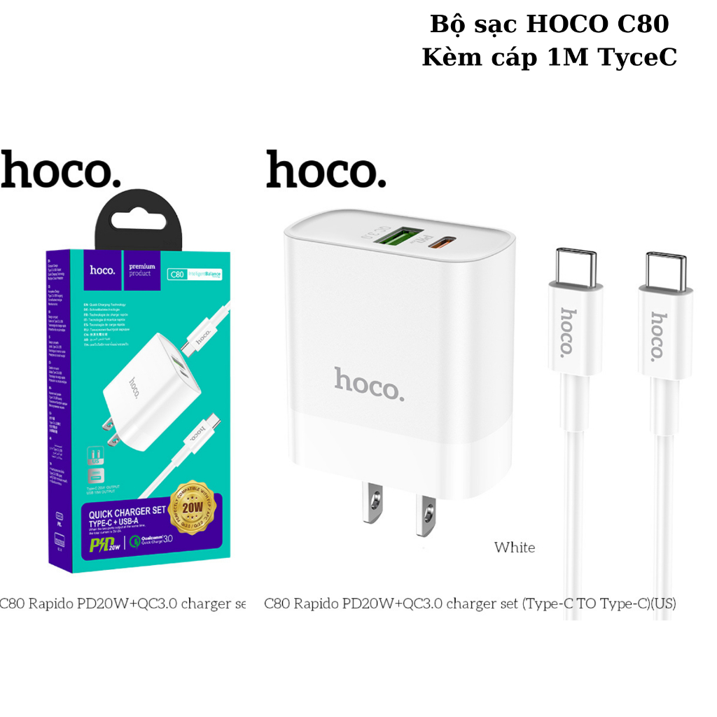 Bộ sạc nhanh android chính hãng Hoco C80 đầu Tycec 20W bảo hành 12 ...