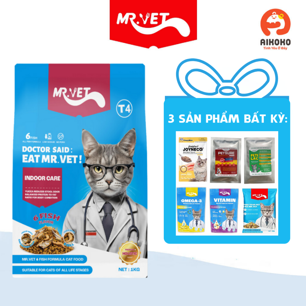 COMBO 】8 Gói Hạt 1kg Mr.Vet T4 cho Mèo ở Mọi Lứa Tuổi - Có Topping Thịt ...