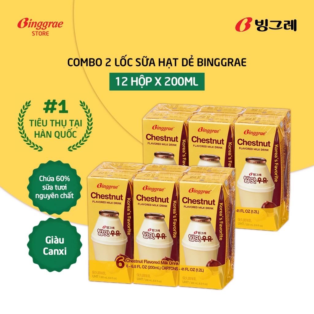 Combo 2 Lốc Sữa Hạt Dẻ Hàn Quốc Binggrae Chestnut Milk (200ml x 12 hộp ...