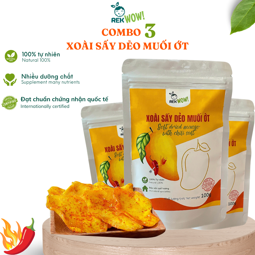 Combo 3 Túi Xoài Sấy Dẻo Muối Ớt REK WOW - túi 100g- Ăn vặt tốt cho sức khỏe - Trái cây sấy dẻo ...