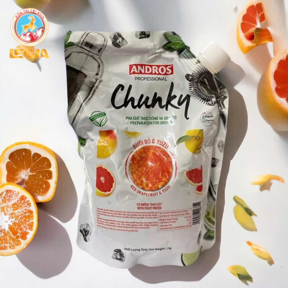 (Có chai chiết) Mứt BƯỞI ĐỎ - YUZU Chunky Andros, có thịt trái cây làm ...