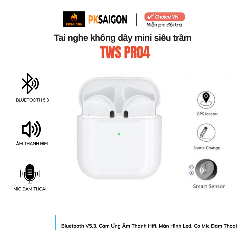 [Choice] Tai nghe không dây mini TWS pro4 In-Ear PK SAIGON EL1-0402-14 ...