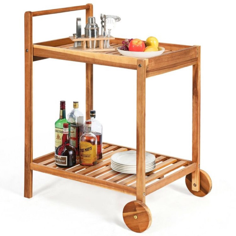 Khay phục vụ/mini bar service trolley gỗ tự nhiên xuất Âu dùng được cả ...