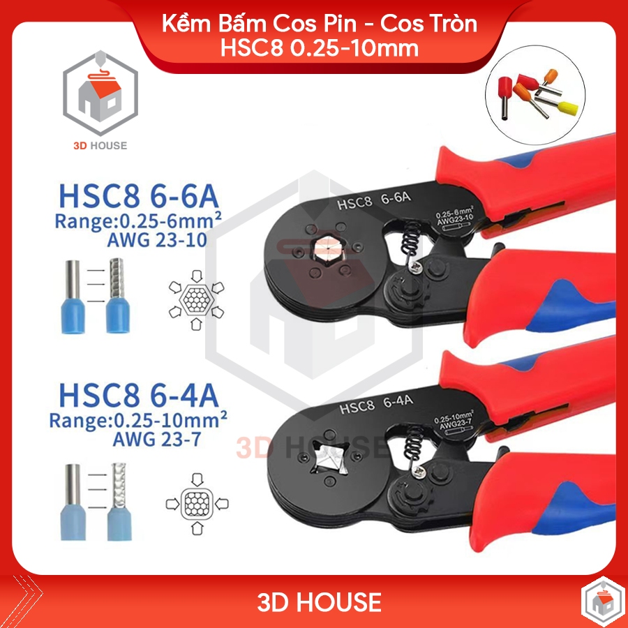 Kềm Bấm Cos Pin - Cos Tròn HSC8 0.25-10mm 23-7AWG Loại Tốt | Shopee ...