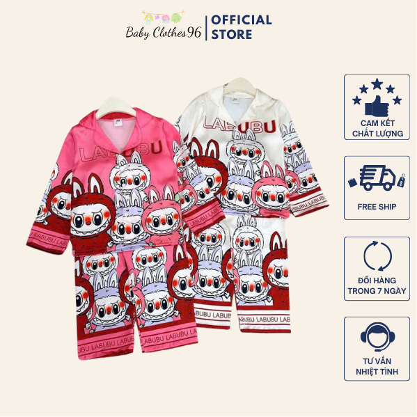 Bộ quần áo ngủ Pijama LABUBU cho bé gái, chất liệu lụa mềm, hình in ...
