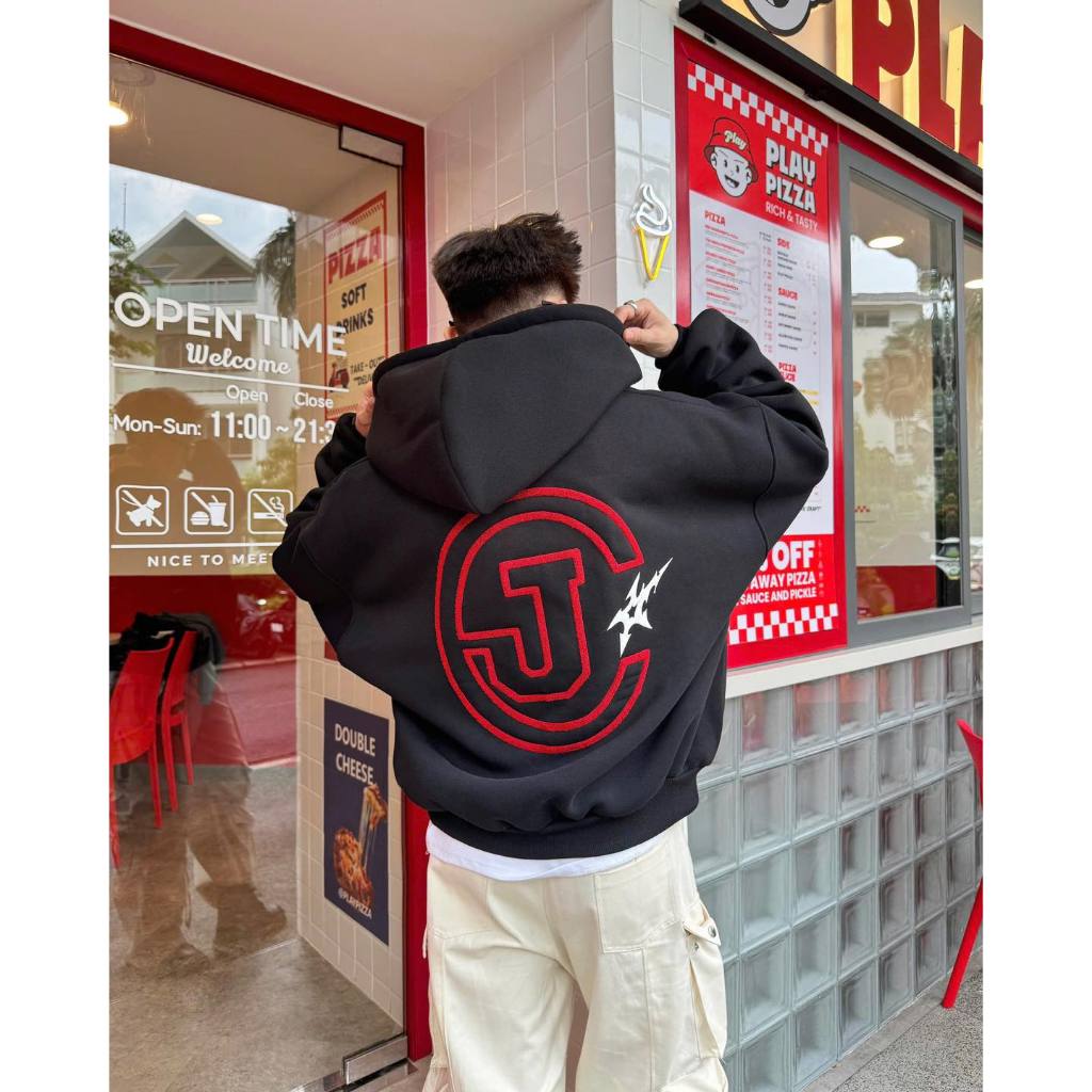 HOODIE CJAY - Áo khoác hoodie thêu xù form Boxy rộng mũ to nam nữ ...