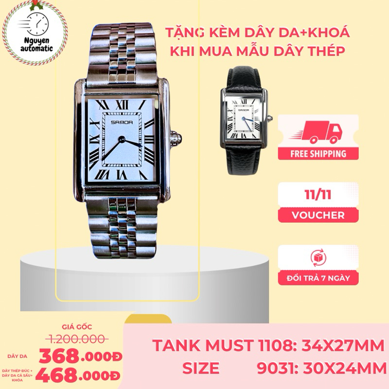 Đồng hồ tank Sanda mẫu đồng hồ mặt chữ nhật cho Nam Nữ thanh lịch, sang ...