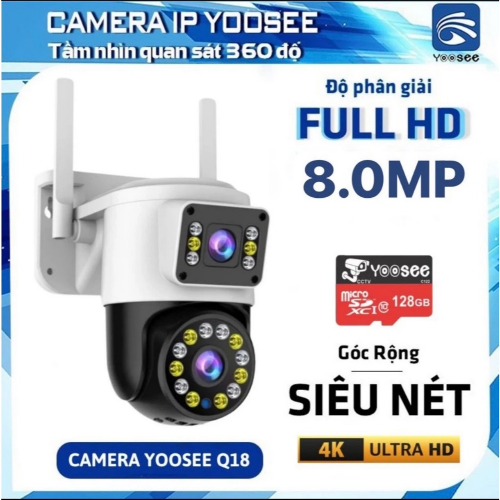 Camera Yoosee Q18 2 mắt 8.0MP - xem 2 màn hình, xoay 360 độ, chống nước, ban đêm có màu | Shopee ...