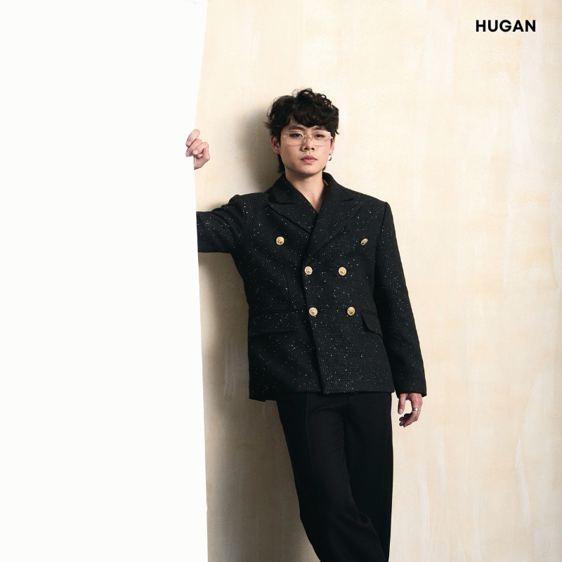 Áo Blazer thiết kế nam chất liệu dạ tweed ánh sa đính 6 cúc hơn kim HUGAN STORE HG05 | Shopee ...