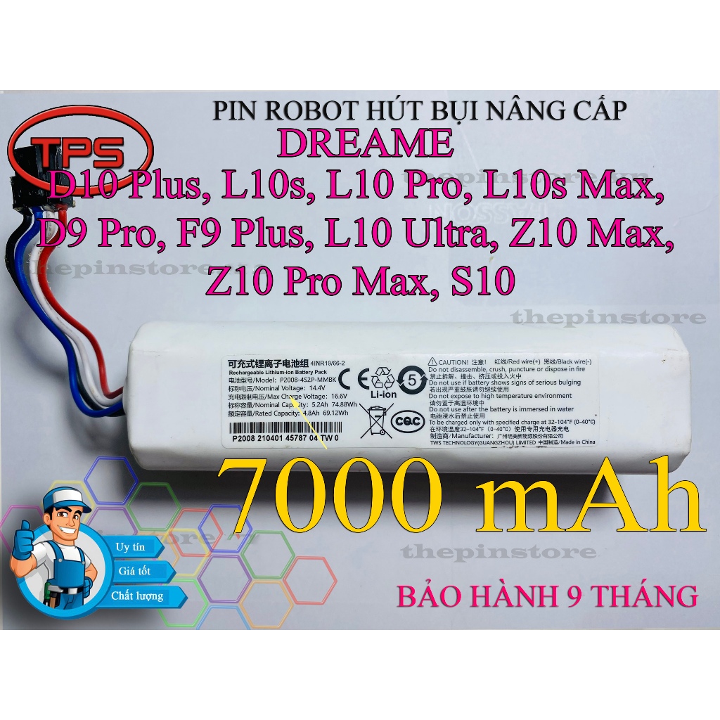 PIN ROBOT HÚT BỤI THAY THẾ DREAME D10 PLUS, L10S, L10 PRO, L10S MAX, D9 ...