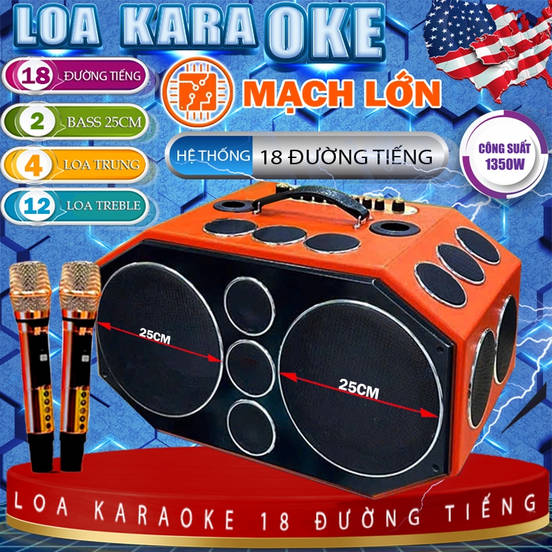 Loa Xách Tay Karaoke C10 Pro,18 Đường tiếng, 2 Loa Bass 25cm ,4 Loa trung,12 Loa Treble ...