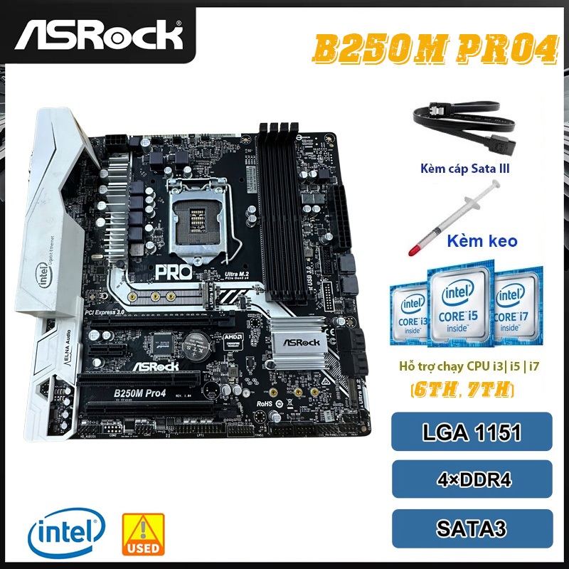Mainboard - Bo Mạch Chủ Máy tính ASRock B250 Pro4/ B150/ B85/ B75 + Kèm Keo tản, Cáp Sata - Main ...
