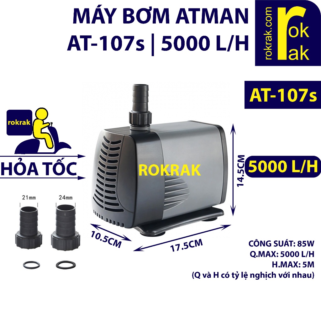 Máy bơm Atman AT 107s 5000 L/H Bền bỉ Ổn định Trục Gốm dùng cho cả hồ ...