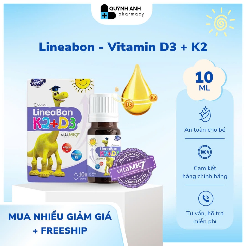 Lineabon - Vitamin D3 K2 Tinh Khiết Giúp Bé Ngủ Ngon, Cao Lớn - Dung Tích 10ml | Shopee Việt Nam